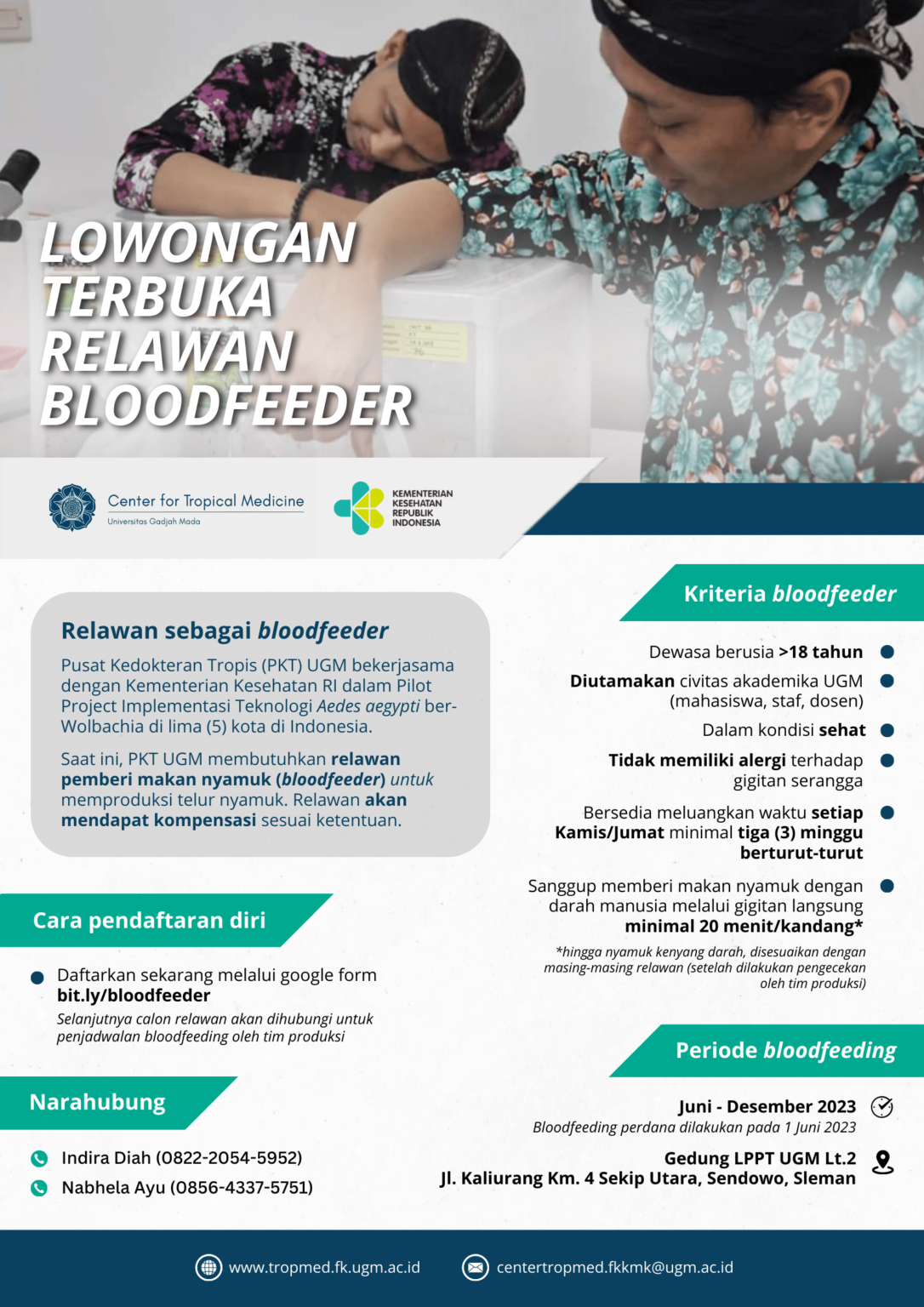 Lowongan Terbuka Relawan Bloodfeeder – Center for Tropical Medicine UGM